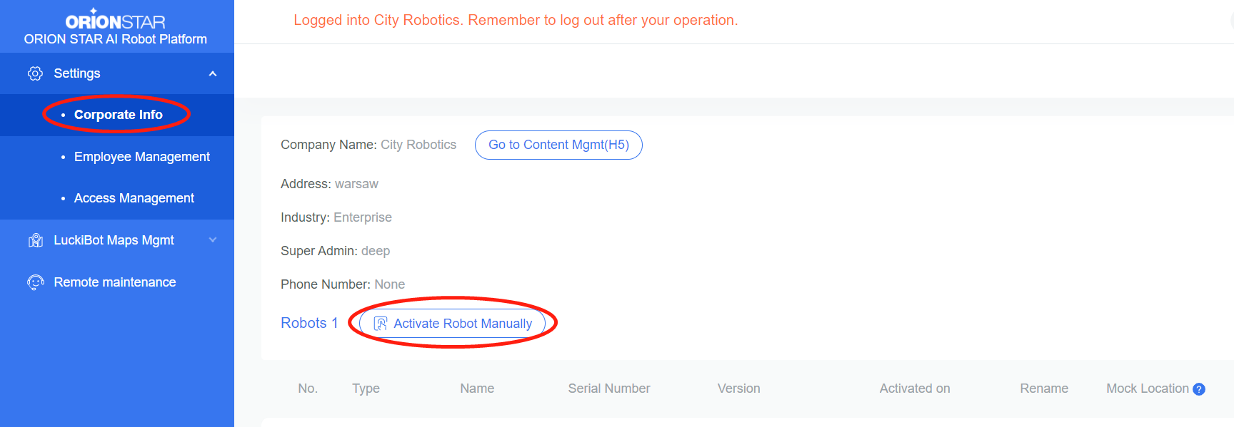 Robot Activation – Knowledge Base